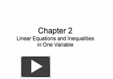 Chapter 2 Linear Equations and Inequalities in One Variable ...