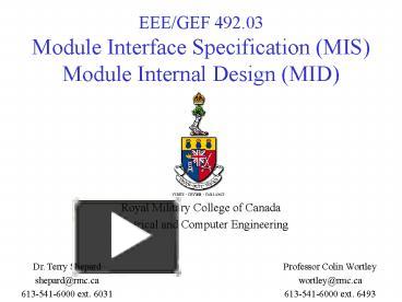 EEEGEF 492.03 Module Interface Specification MIS Module Internal Design ...