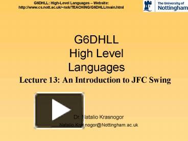 Lecture 13: An Introduction to JFC Swing presentation | free to view