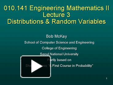 PPT – 010.141 Engineering Mathematics II Lecture 3 Distributions ...