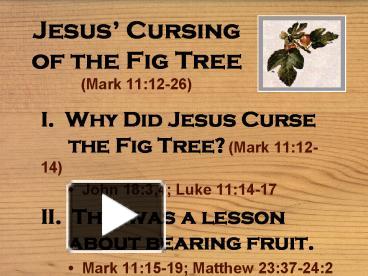 Jesus Cursing of the Fig Tree Mark 11:1226 presentation | free to view