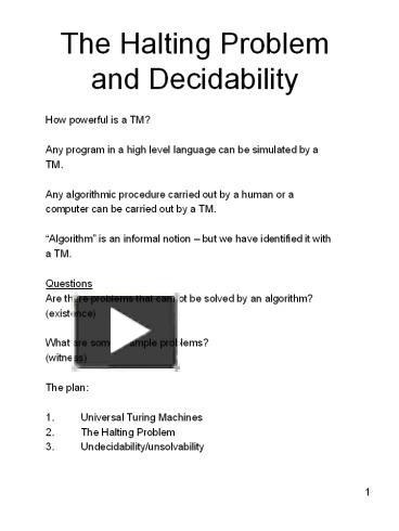 PPT – The Halting Problem and Decidability PowerPoint presentation ...