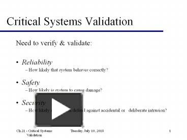 PPT – Critical Systems Validation PowerPoint presentation | free to ...