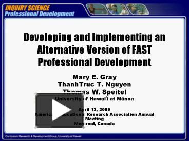 Developing and Implementing an Alternative Version of FAST Professional ...