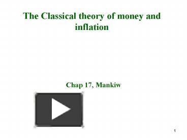 The Classical theory of money and inflation presentation | free to view