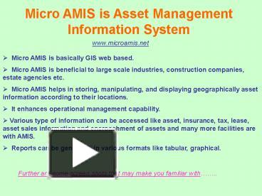 PPT – Micro AMIS is Asset Management Information System PowerPoint ...