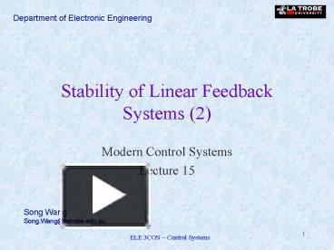 PPT – Stability of Linear Feedback Systems 2 PowerPoint presentation ...