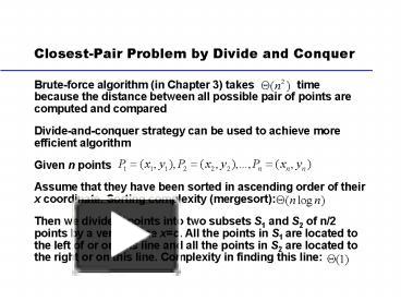PPT – ClosestPair Problem by Divide and Conquer PowerPoint presentation ...