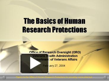 PPT – The Basics of Human Research Protections PowerPoint presentation ...
