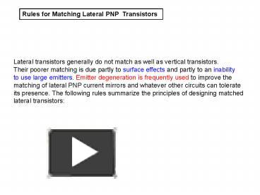 PPT – Rules for Matching Lateral PNP Transistors PowerPoint ...