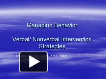 Managing Behavior Verbal Nonverbal Intervention Strategies presentation ...