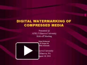 PPT – DIGITAL WATERMARKING OF COMPRESSED MEDIA PowerPoint presentation ...
