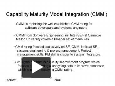 PPT – Capability Maturity Model Integration CMMI PowerPoint ...