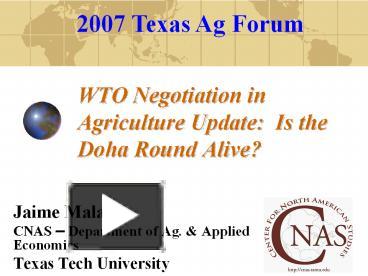 PPT – WTO Negotiation in Agriculture Update: Is the Doha Round Alive ...