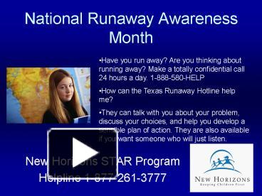 PPT – National Runaway Awareness Month PowerPoint presentation | free ...