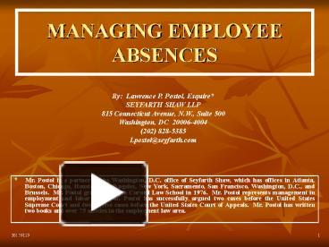 MANAGING EMPLOYEE ABSENCES presentation | free to view