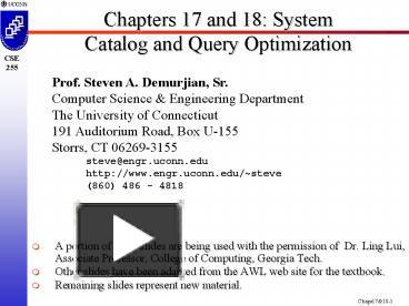 PPT – Chapters 17 and 18: System Catalog and Query Optimization ...