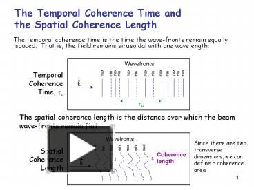 The Temporal Coherence Time and the Spatial Coherence Length ...