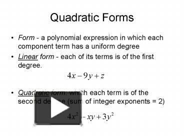 Quadratic Forms presentation | free to view