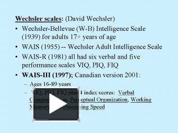 Wechsler scales: David Wechsler presentation | free to view