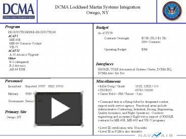 DCMA Lockheed Martin Systems Integration presentation | free to view