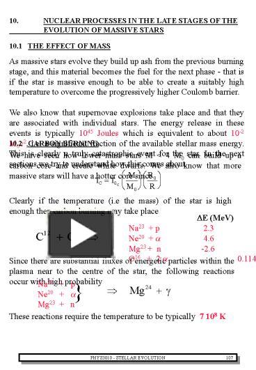 PPT – 10.NUCLEAR PROCESSES IN THE LATE STAGES OF THE EVOLUTION OF ...