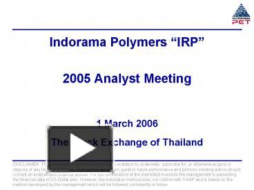 Indorama Polymers presentation | free to view
