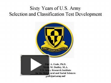 PPT – Sixty Years of U.S. Army Selection and Classification Test ...