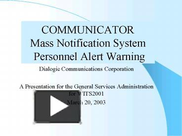 PPT – COMMUNICATOR Mass Notification System Personnel Alert Warning ...