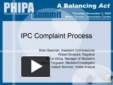 IPC Complaint Process presentation | free to view
