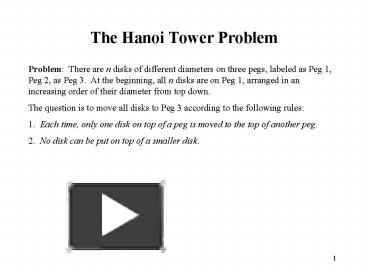PPT – The Hanoi Tower Problem PowerPoint presentation | free to view ...