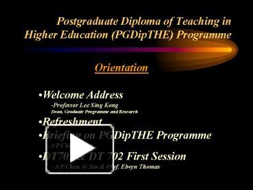 Postgraduate Diploma of Teaching in Higher Education PGDipTHE Programme ...