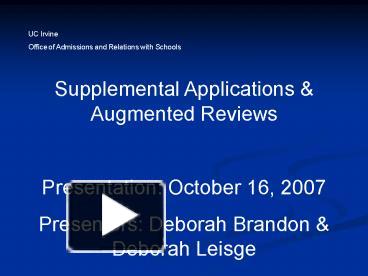 PPT – UC Irvine PowerPoint presentation | free to view - id: 136e1f-MjhhO