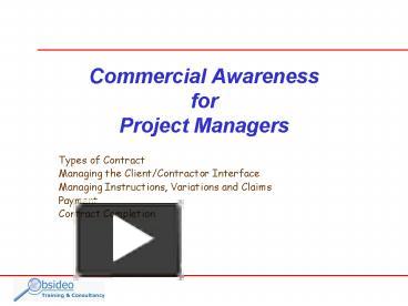 Commercial Awareness for Project Managers presentation | free to view