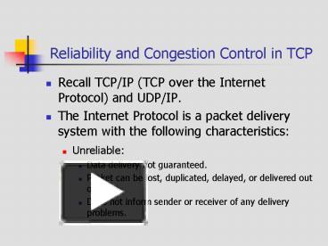 PPT – Reliability and Congestion Control in TCP PowerPoint presentation ...
