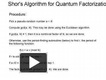 Shor Algorithm presentation | free to view