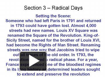 Section 3 Radical Days presentation | free to view