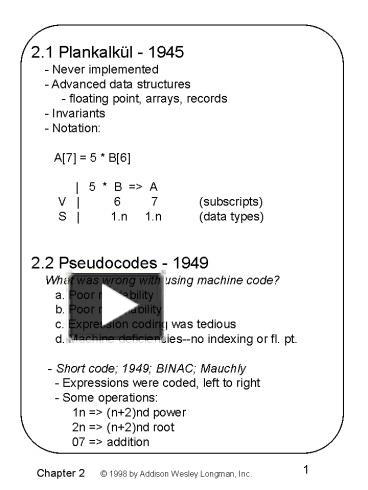 PPT – 2.1 Plankalkl 1945 PowerPoint presentation | free to download ...