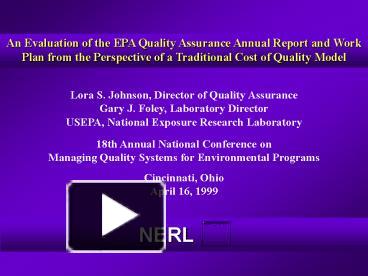 PPT – An Evaluation of the EPA Quality Assurance Annual Report and Work ...