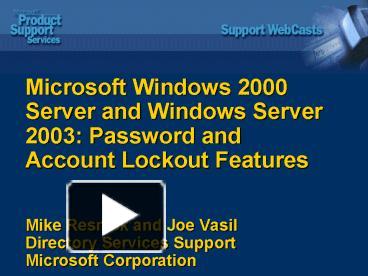 Microsoft Windows 2000 Server and Windows Server 2003: Password and ...