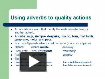 PPT – Using adverbs to quality actions PowerPoint presentation | free ...