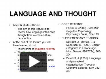PPT – LANGUAGE AND THOUGHT PowerPoint presentation | free to view - id ...