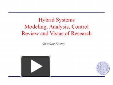 PPT – Hybrid Systems Modeling, Analysis, Control Review and Vistas of ...