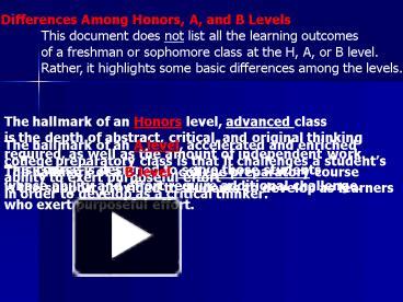 Differences in Class Levels presentation | free to view