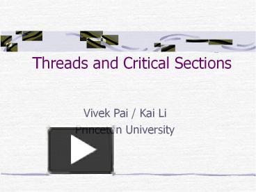 PPT – Threads and Critical Sections PowerPoint presentation | free to ...