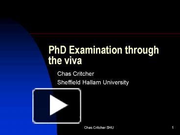 PhD Examination through the viva presentation | free to view
