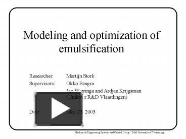 PPT – Modeling and optimization of emulsification PowerPoint ...