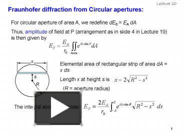Fraunhofer diffraction from Circular apertures: presentation | free to view