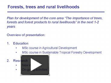 Forests, trees and rural livelihoods presentation | free to view