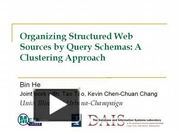 PPT – Organizing Structured Web Sources by Query Schemas: A Clustering ...